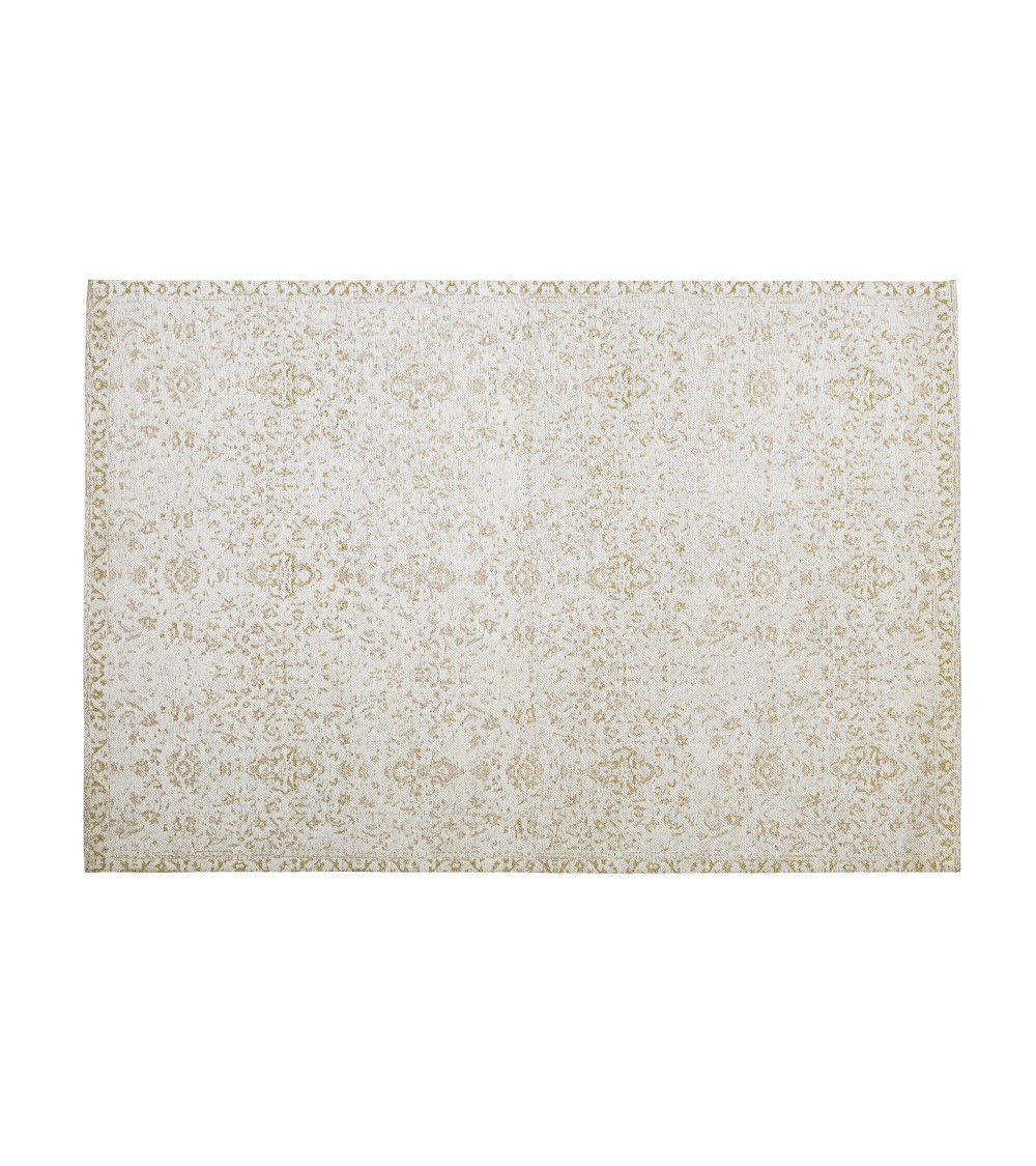 Tapis en coton tissé jacquard écru et lurex doré à motifs 160x230